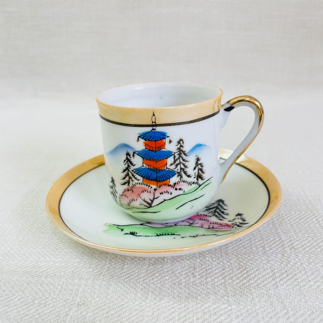 Antique Japanese Porcelain Cup & Saucer Hand Painted Tea Cup espresso ...
