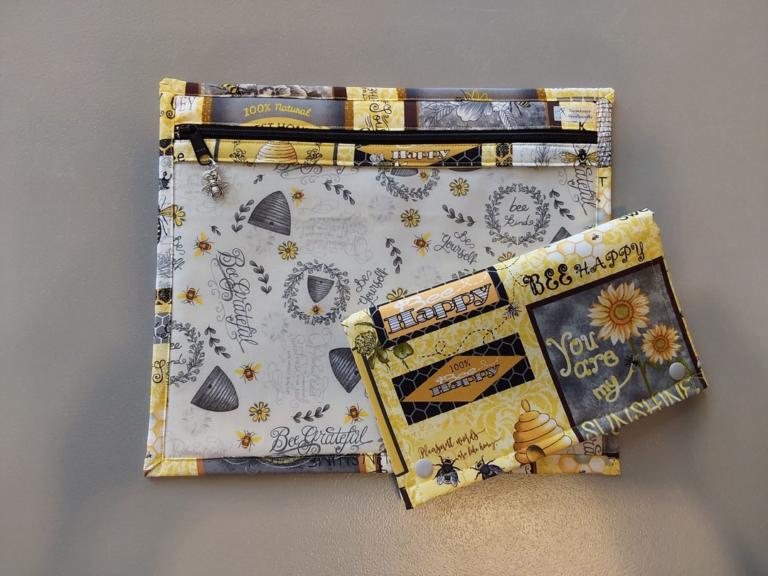 Busy Bee Vinyl Front Project Bag & Notion Wallet Set - Etsy