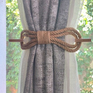 2 Pcs Exquisite Jute Rope Curtain Tiebacks With Wooden Rods - Elegant ...