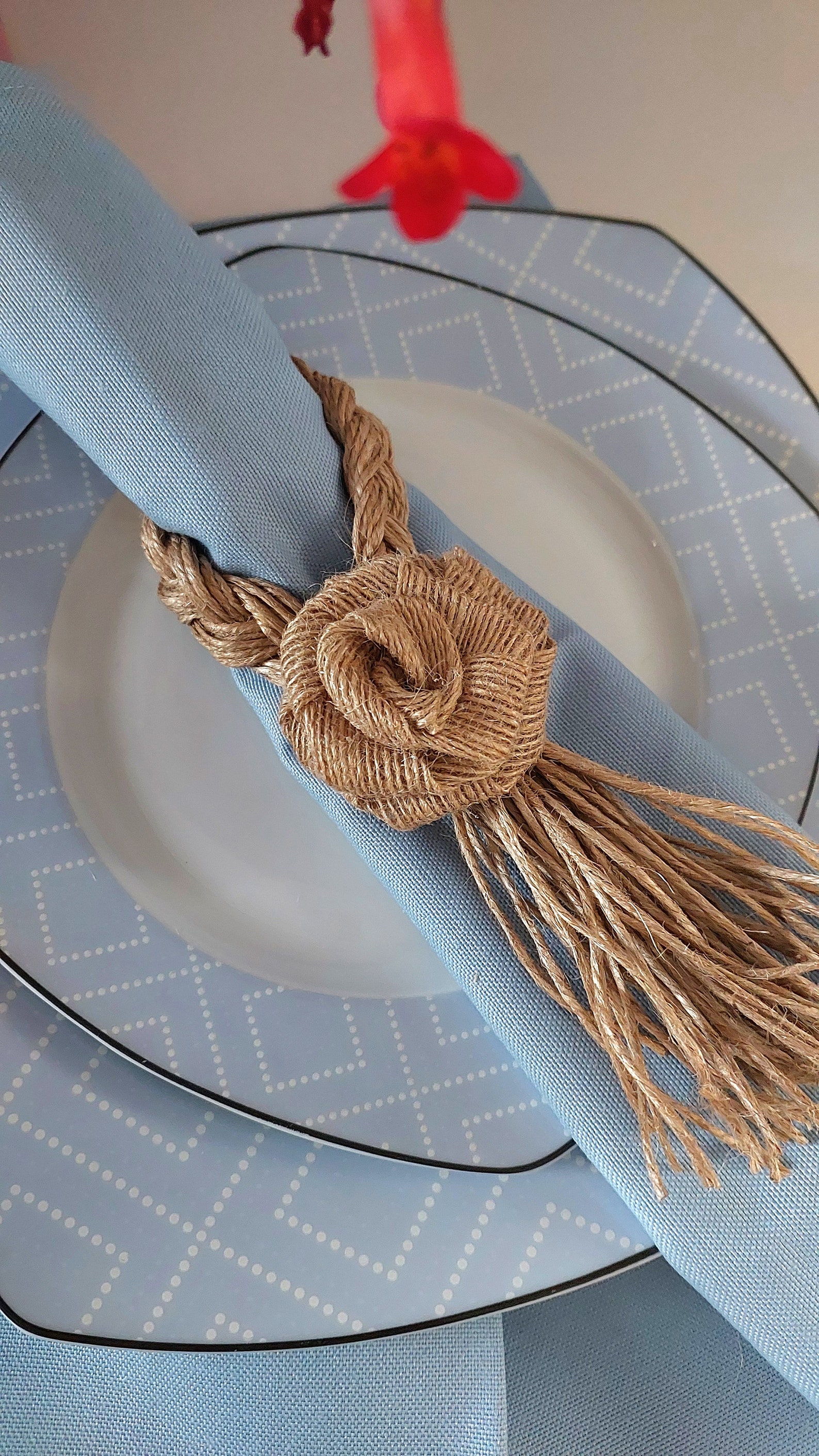 Set of 6 Handmade Jute Rope Napkin Ring With Rose Detail - Etsy