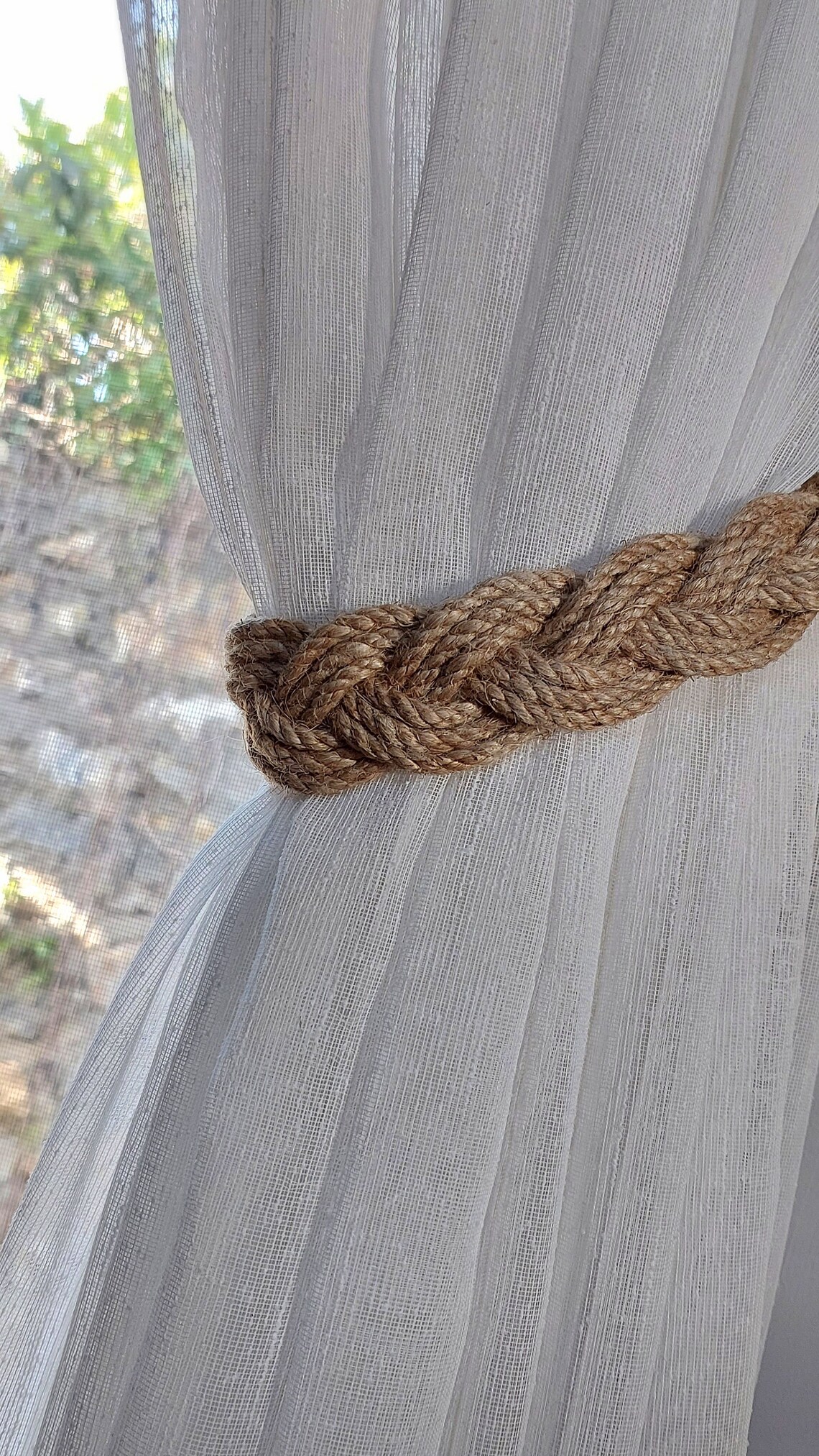 2 Pieces Jute Rope Tie Back Set / Three Row Pigtail Curtain Holder - Etsy