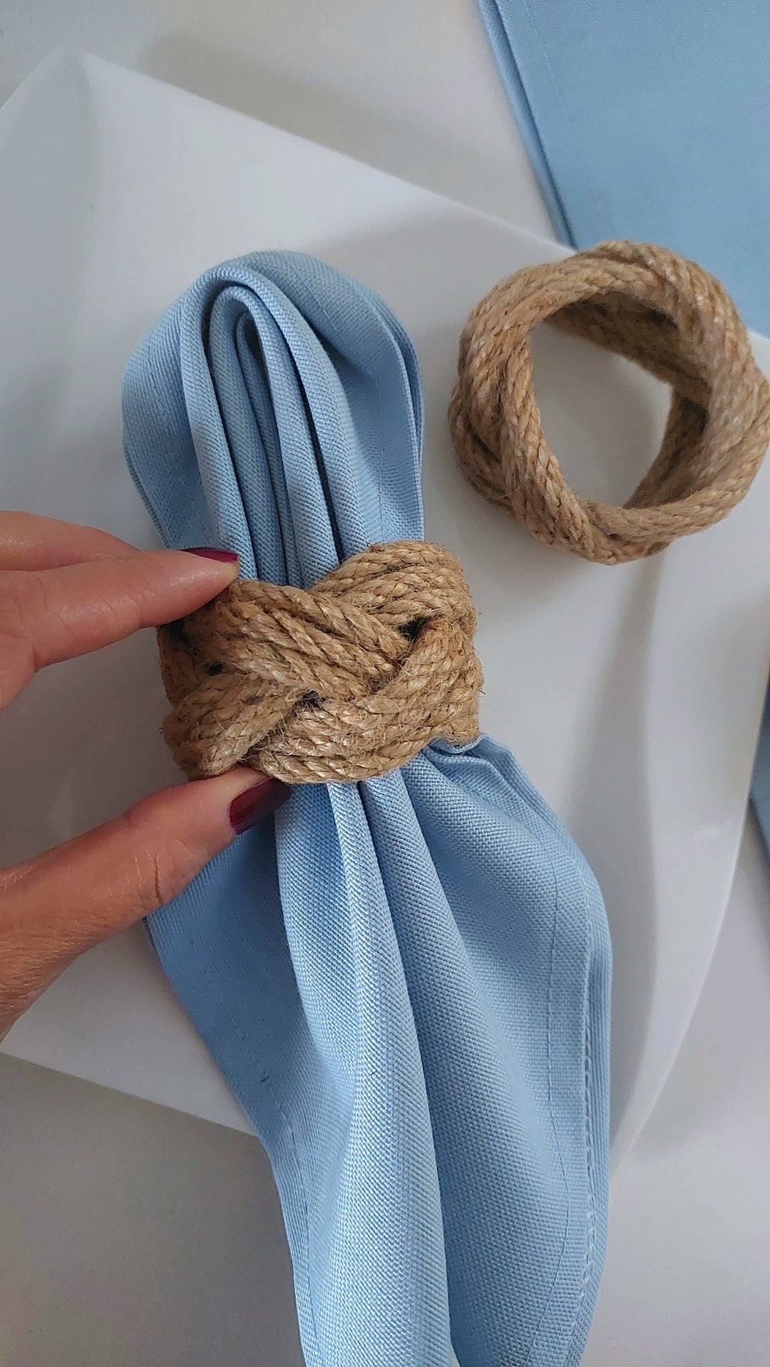 Set of 6 - Handwoven Jute Rope Napkin Rings - Wedding, Farmhouse, Table ...