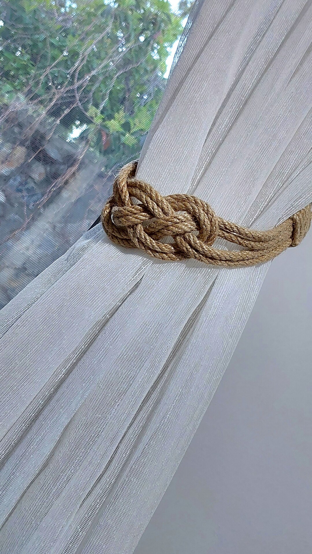 2 Pieces Double-row Jute Rope Curtain Tieback - Nautical Curtain Tie ...