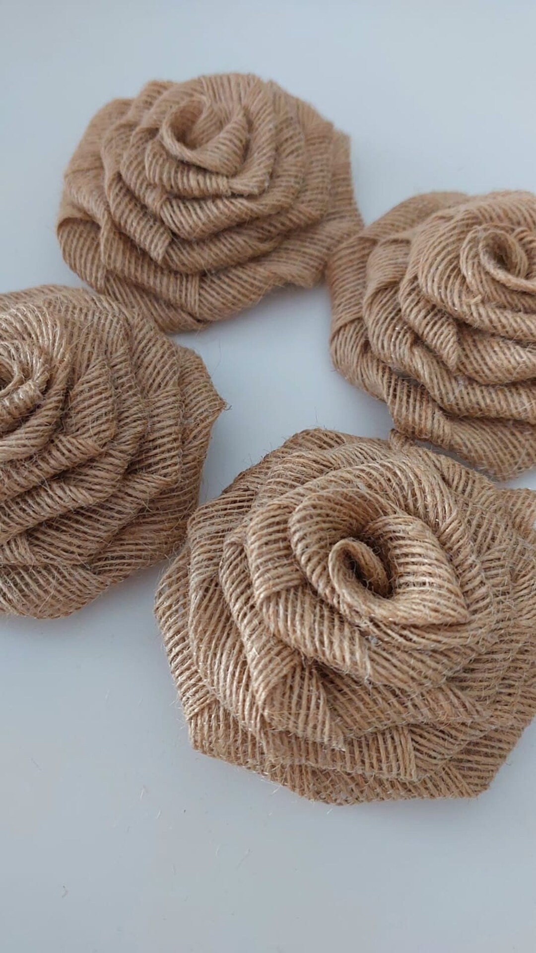 Set of 6 - Jute Roses, Burlap Blooms, Hemp Rosettes, Jute Fabric ...