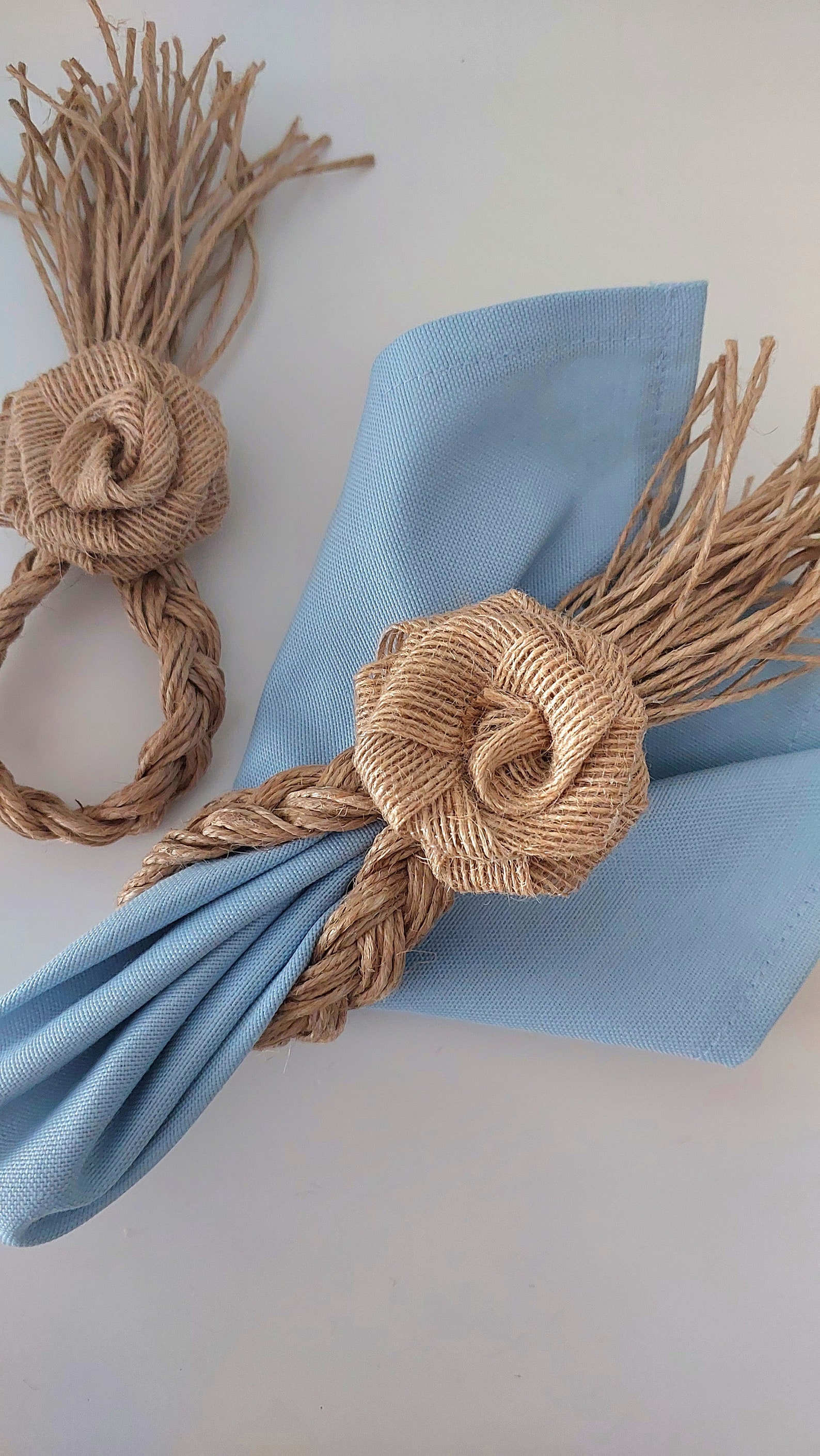 Set of 6 Handmade Jute Rope Napkin Ring With Rose Detail - Etsy