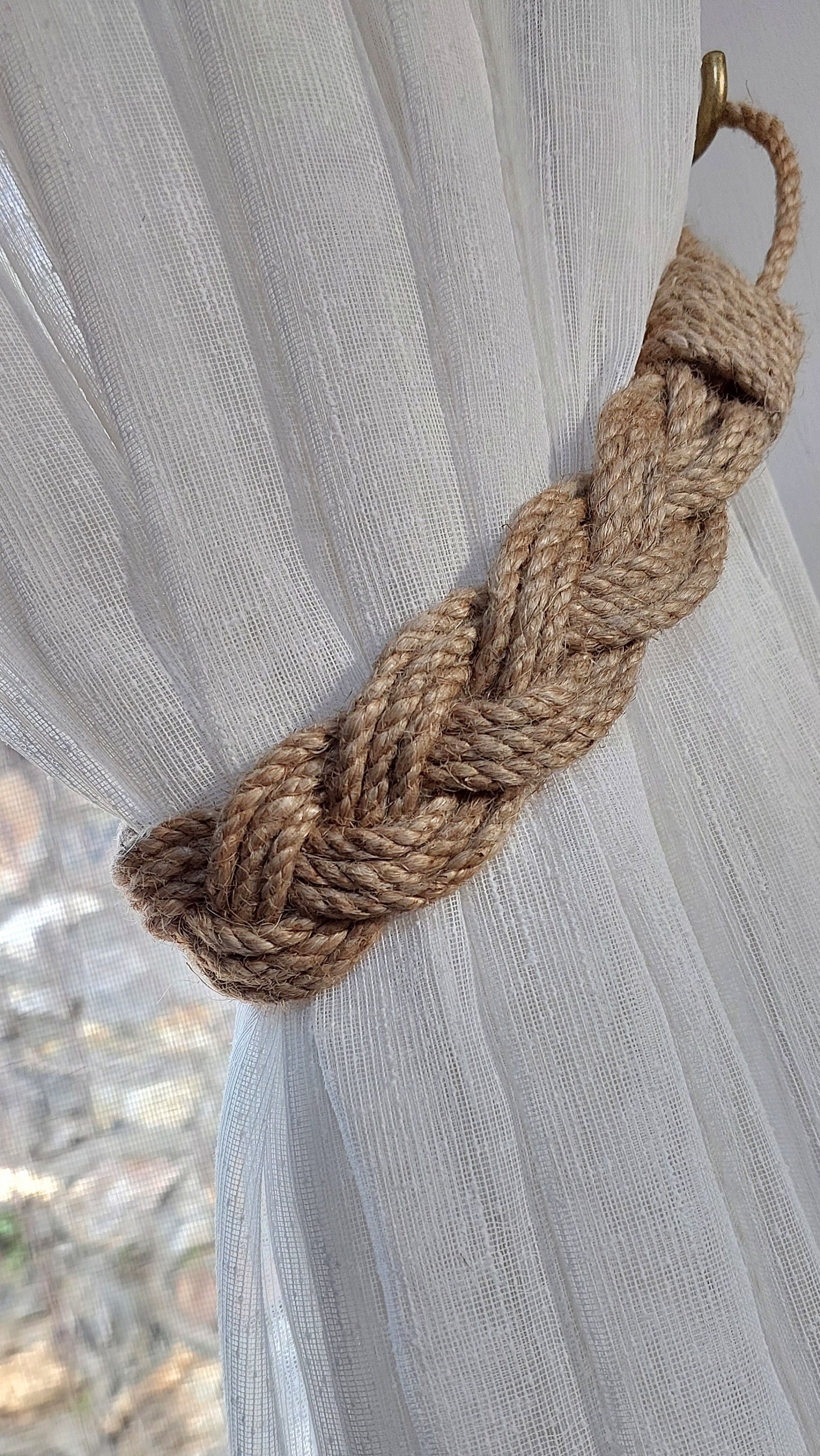 2 Pieces Jute Rope Tie Back Set / Three Row Pigtail Curtain Holder - Etsy