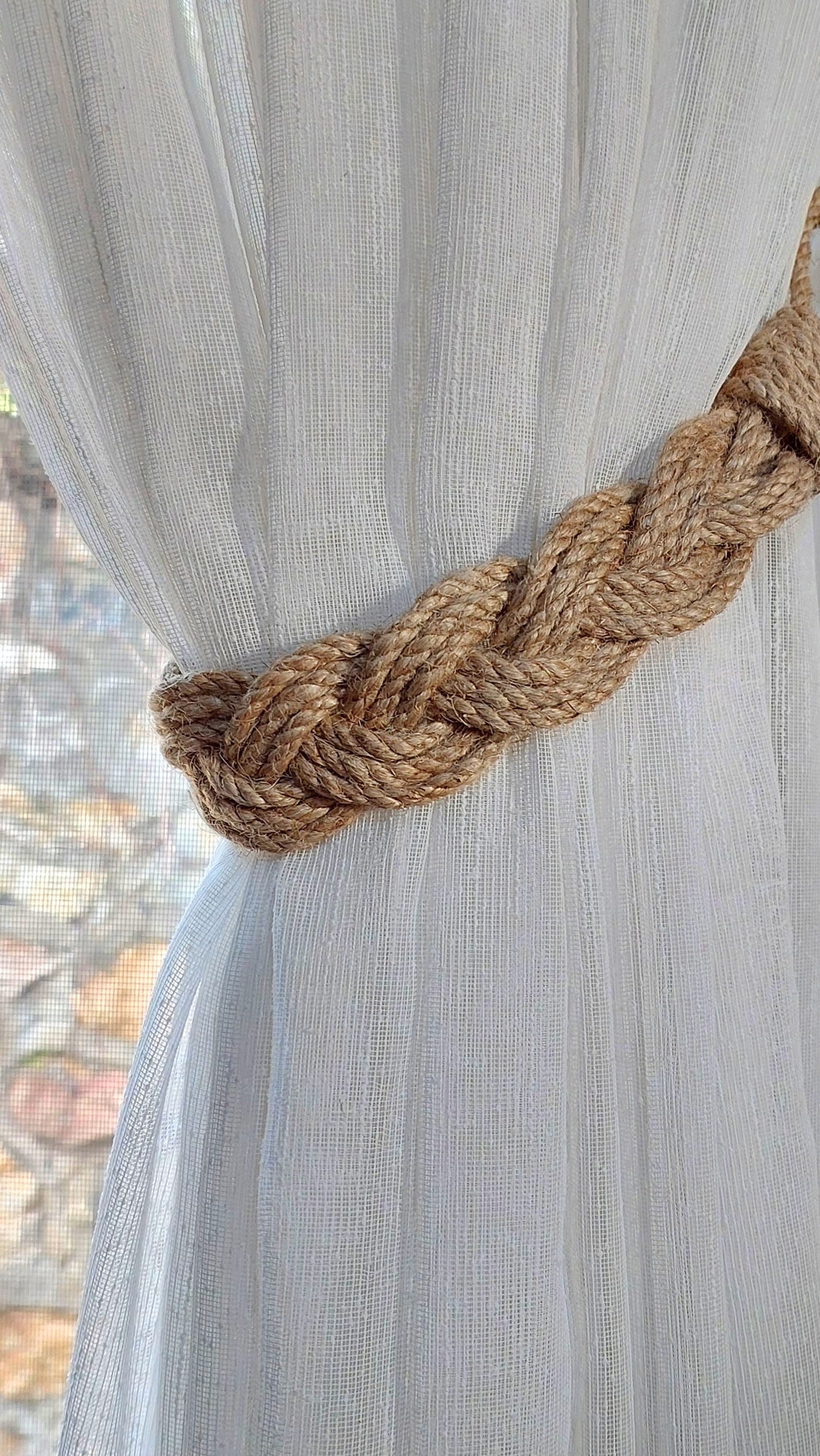 2 Pieces Jute Rope Tie Back Set / Three Row Pigtail Curtain Holder - Etsy