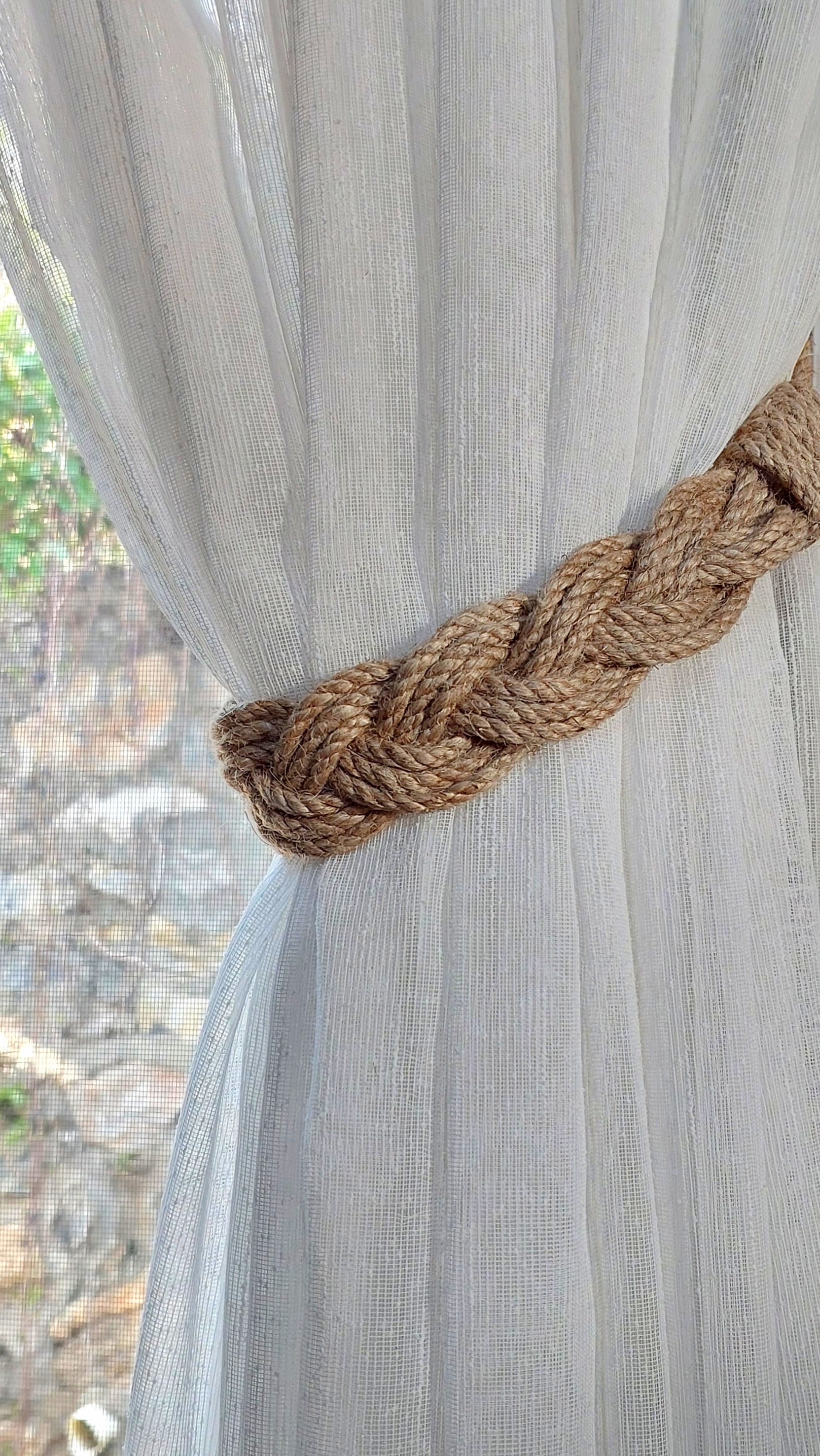 2 Pieces Jute Rope Tie Back Set / Three Row Pigtail Curtain Holder - Etsy