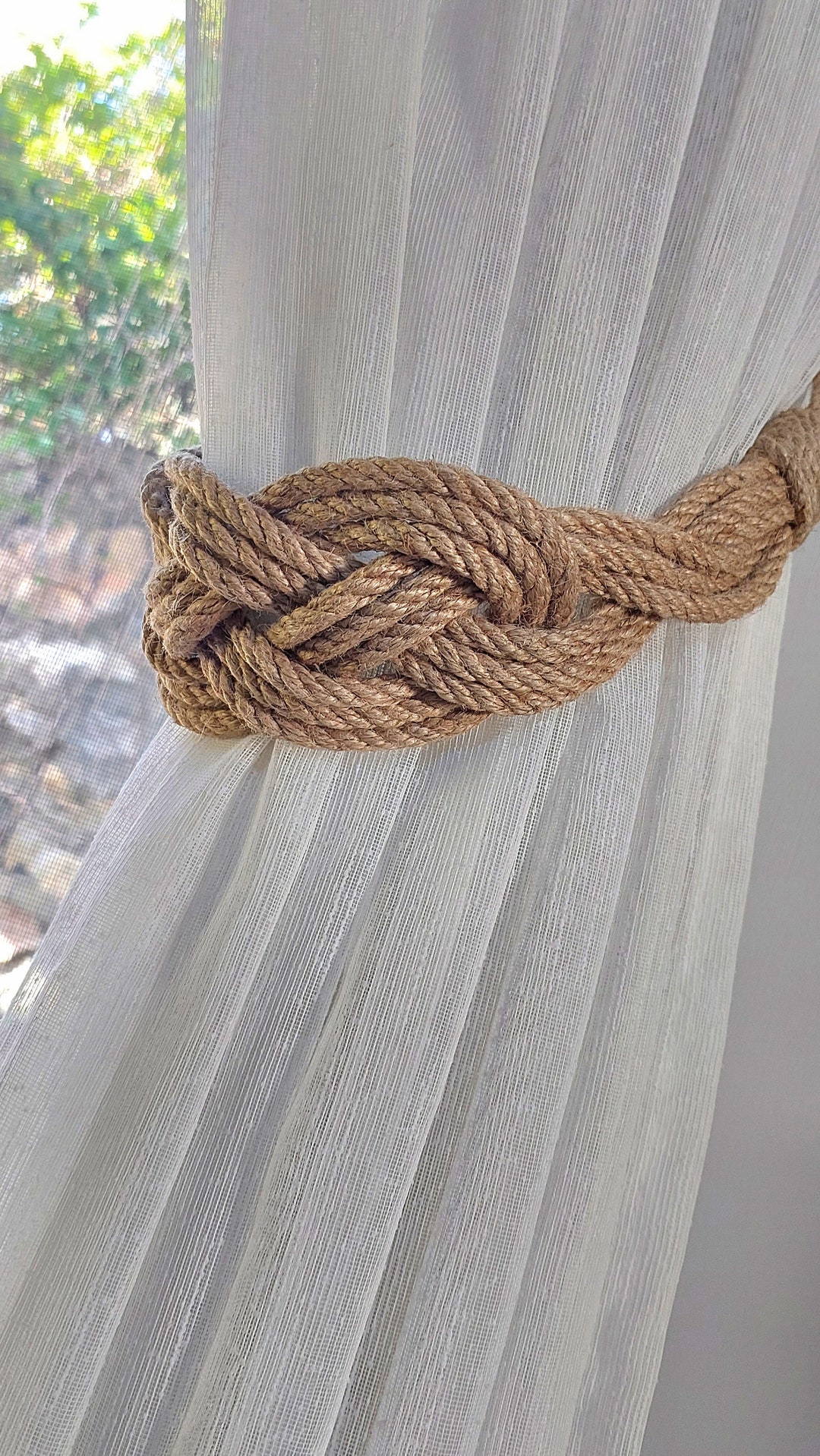 2 Pieces Boho Curtains Accessory Set / Jute Rope Tie Backs / Carrick ...