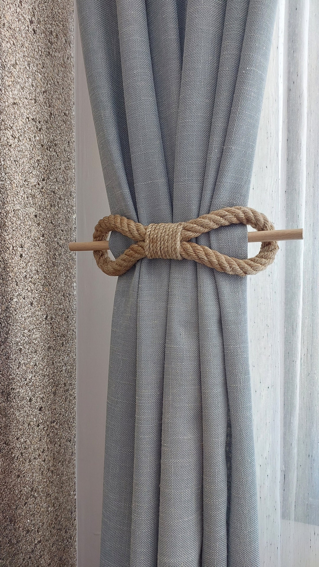 Jute Rope Curtain Tiebacks With Wooden Rods - Set of 2 - Etsy
