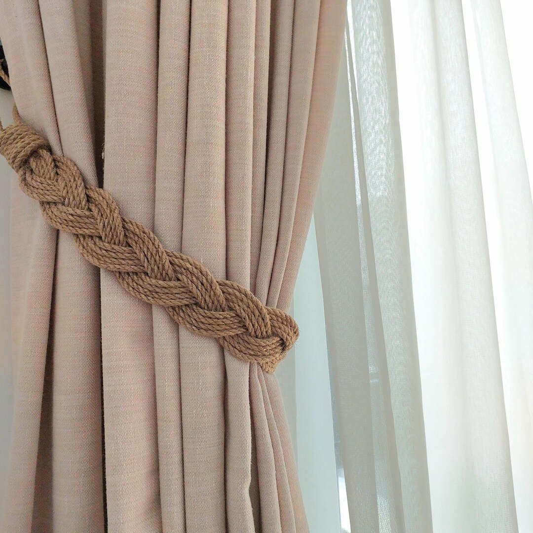 2 Pieces Jute Rope Tie Back Set / Four Row Pigtail Curtain Holder - Etsy