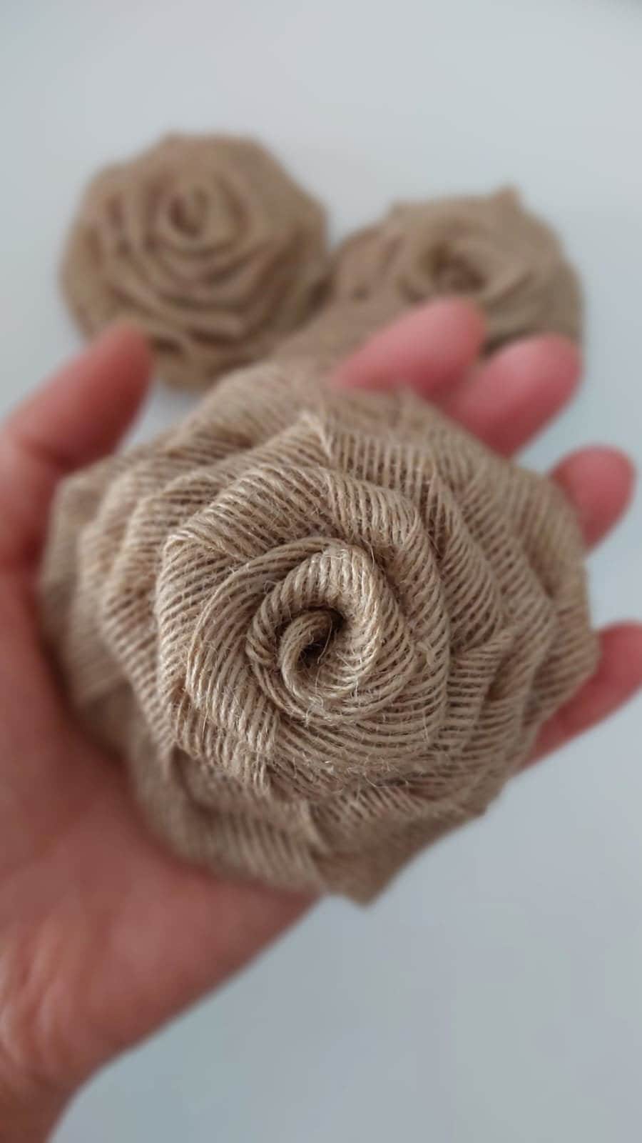 Set of 6 Jute Roses, Burlap Blooms, Hemp Rosettes, Jute Fabric Flowers ...