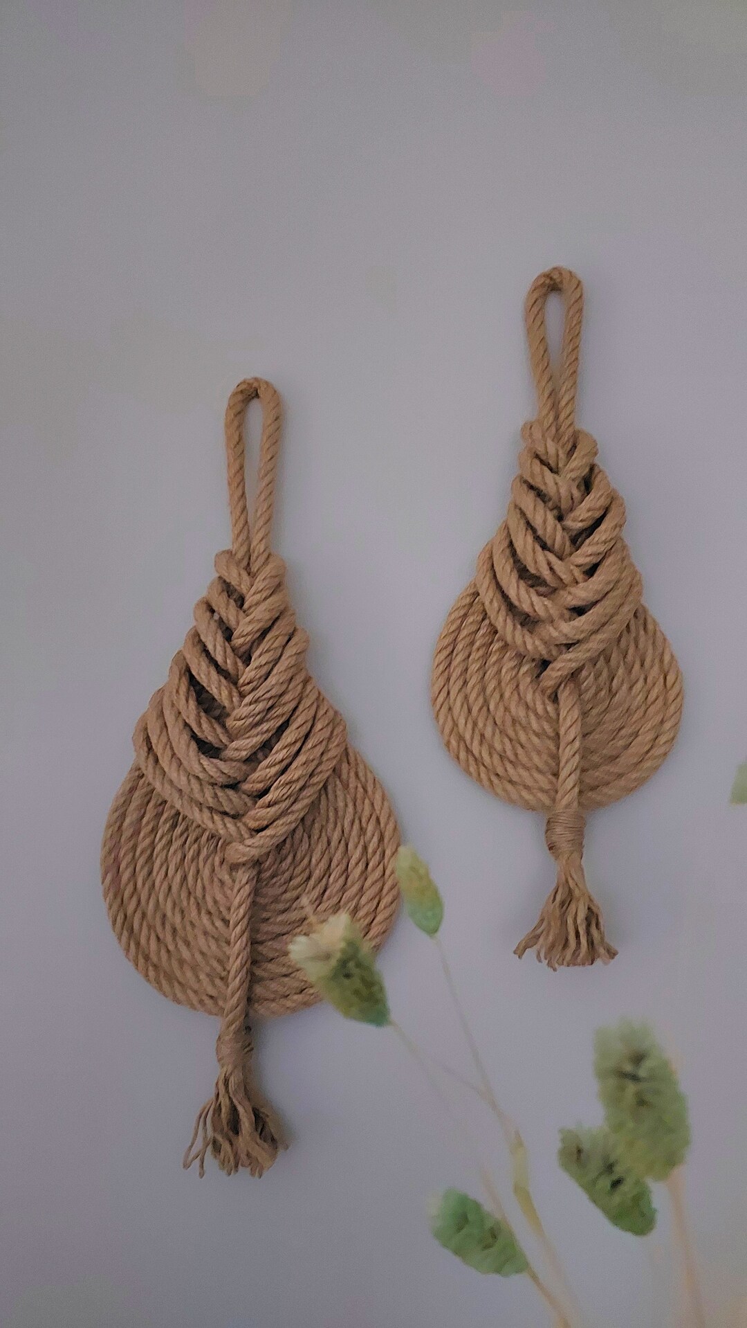 Set of 2 Jute Rope Pipa Knot Wall Decor – Handmade Boho Rustic Wall ...
