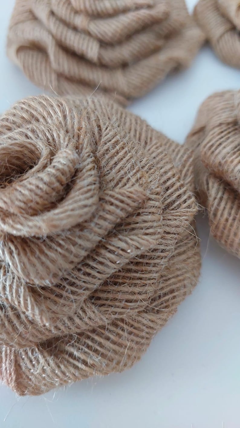Set of 6 Jute Roses, Burlap Blooms, Hemp Rosettes, Jute Fabric Flowers ...
