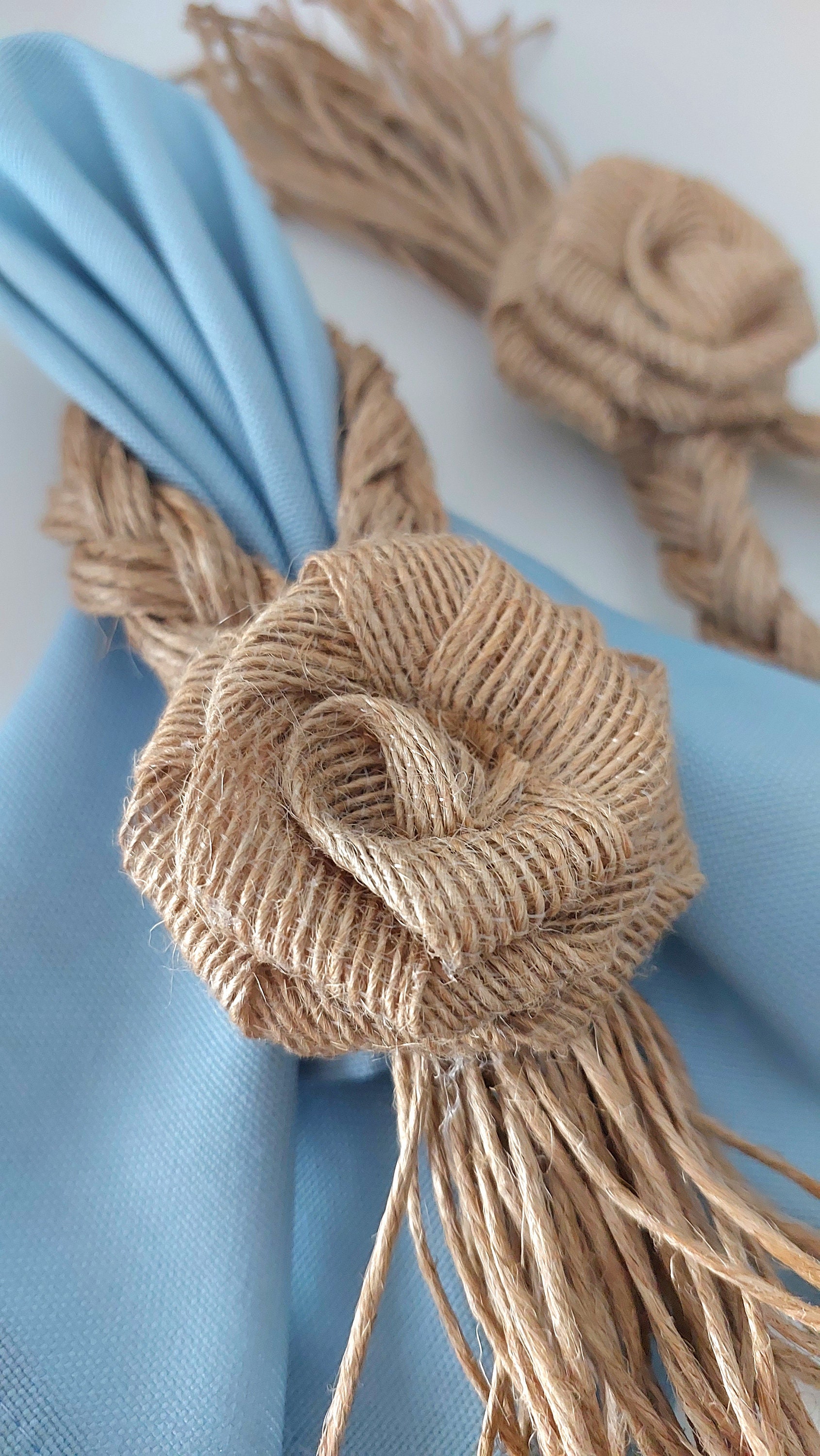Set of 6 Handmade Jute Rope Napkin Ring With Rose Detail - Etsy
