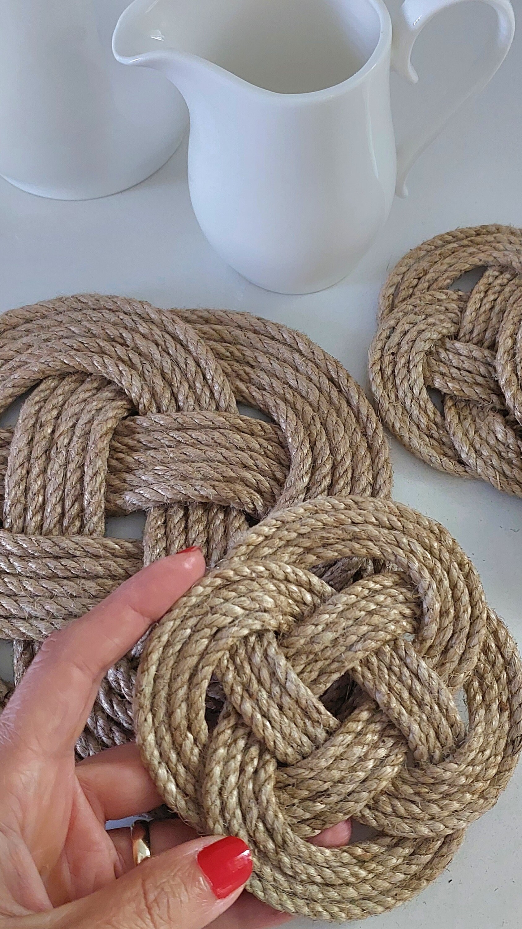 Handmade Jute Rope Trivet and Coaster Set – Nautical Decor - Etsy