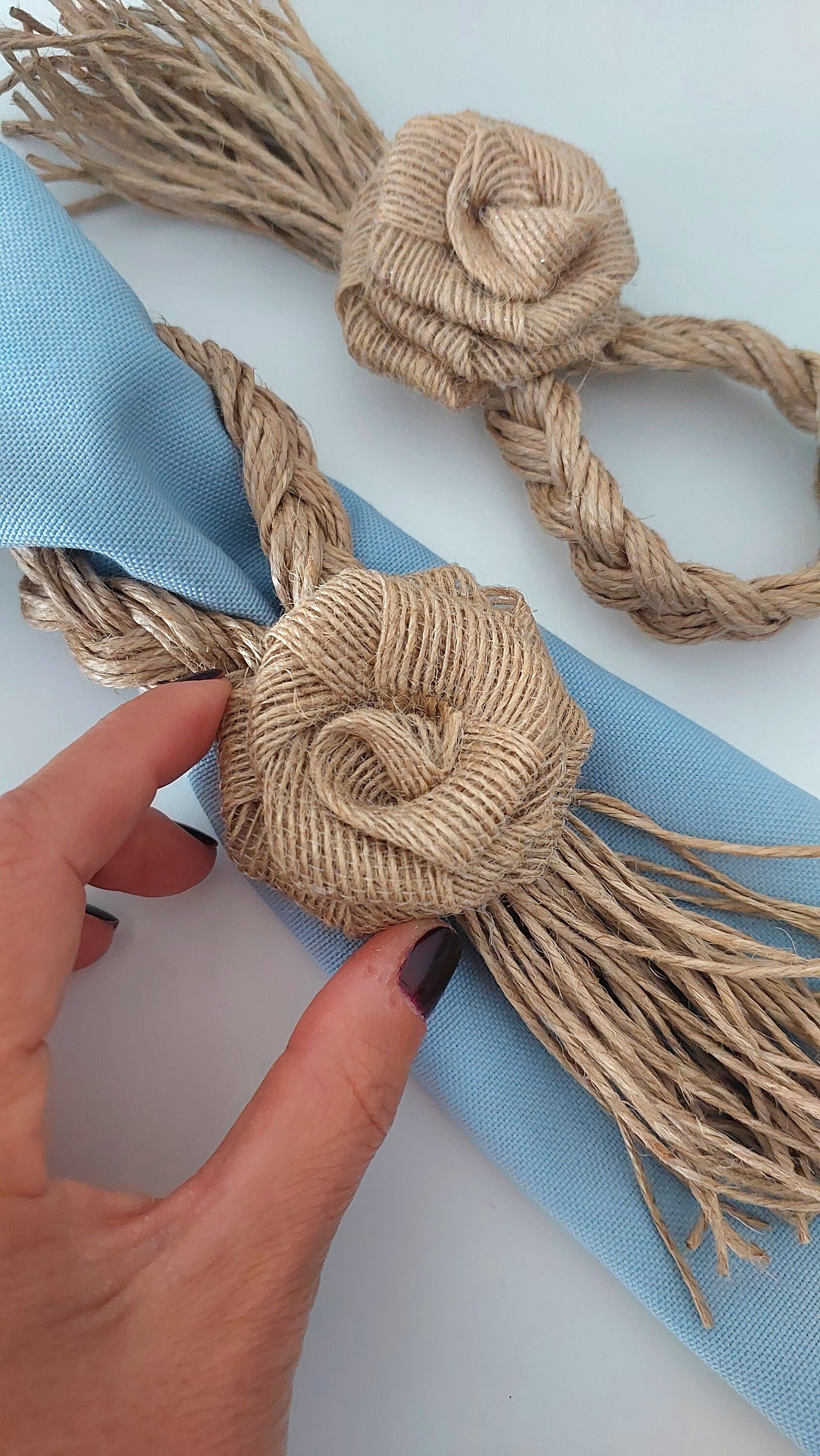 Set of 6 Handmade Jute Rope Napkin Ring With Rose Detail - Etsy