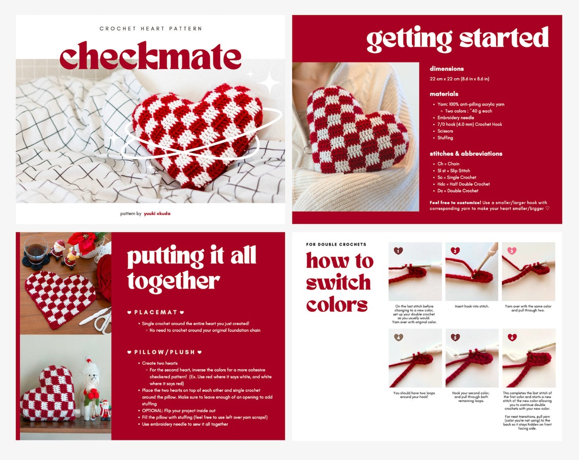 Crochet Checkered Heart Plushie Pattern DIGITAL FILE - Etsy