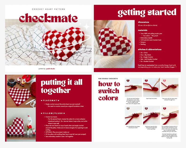 Crochet Checkered Heart Plushie Pattern *DIGITAL FILE - Etsy