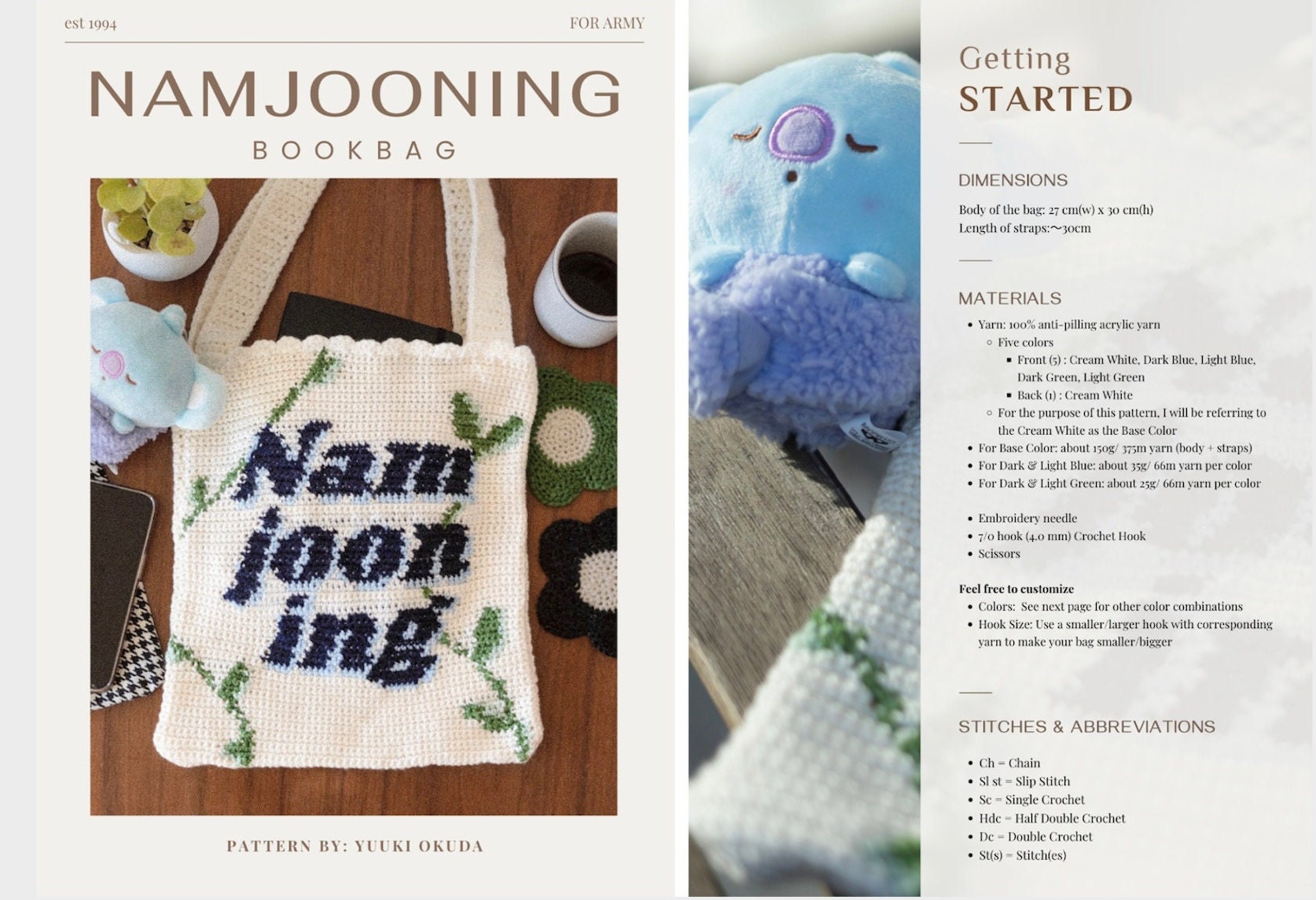Namjooning Tote Bag Crochet Pattern *DIGITAL FILE - Etsy
