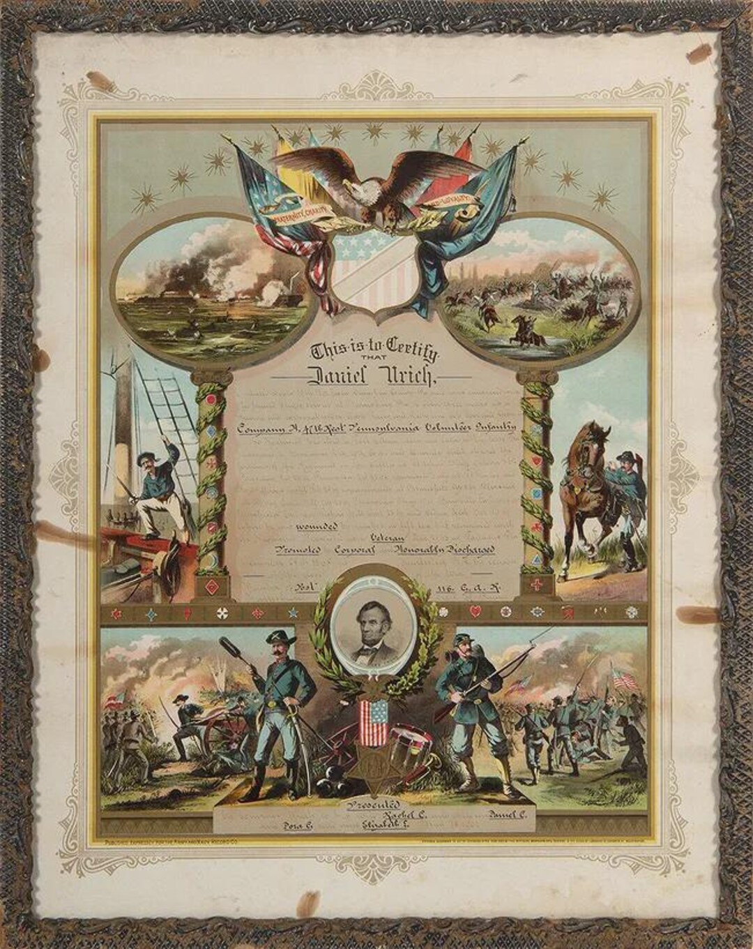 Chromolithograph Civil War Discharge Certificate Daniel Ulrich - Etsy