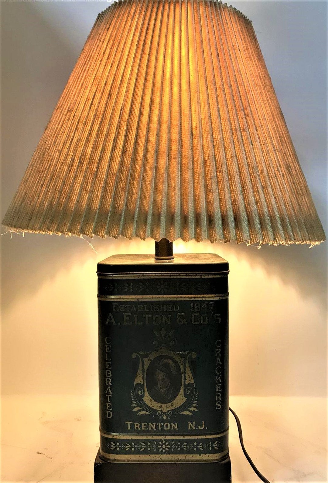 Vintage A. Elton Flour Tin Lamp With Shade - Etsy