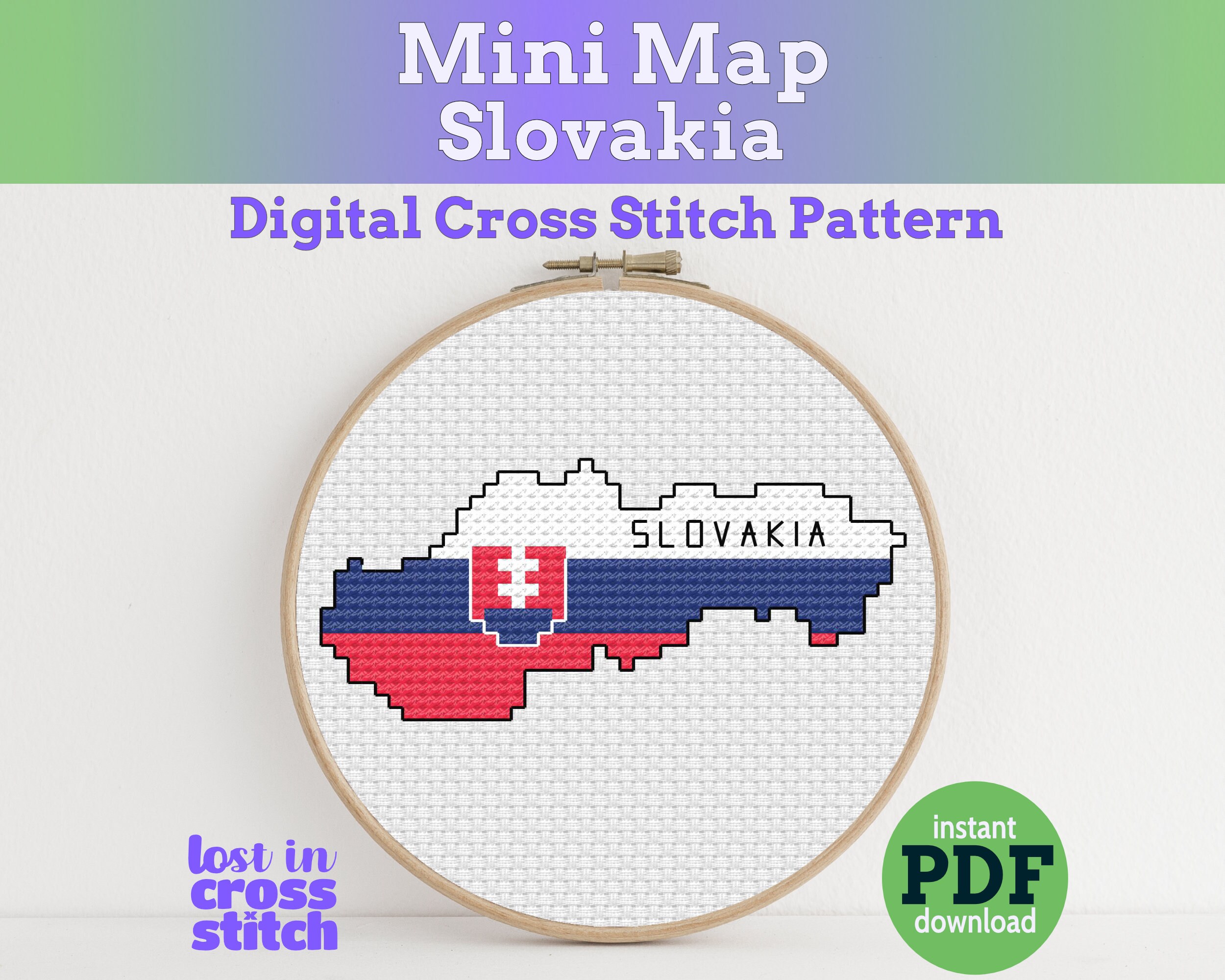 Slovakia Flag Map Cross Stitch Pattern Digital PDF Instant Download ...