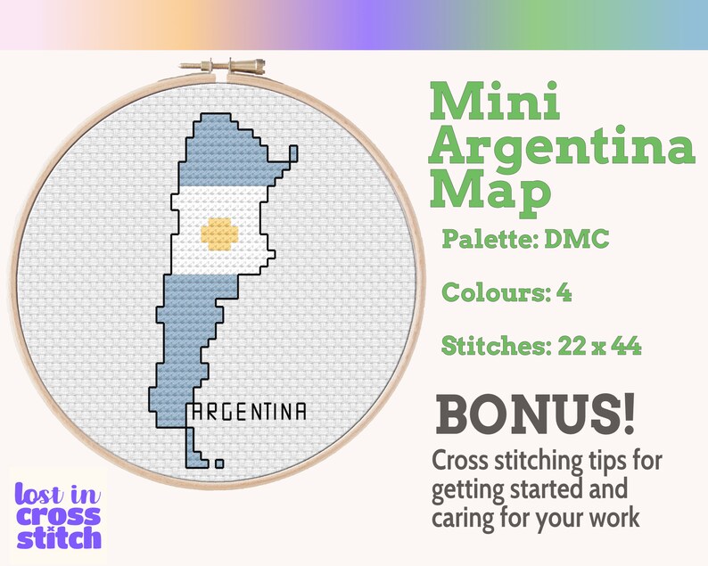 Tiny Little Argentina Flag Map | Digital Cross Stitch Pattern | PDF ...