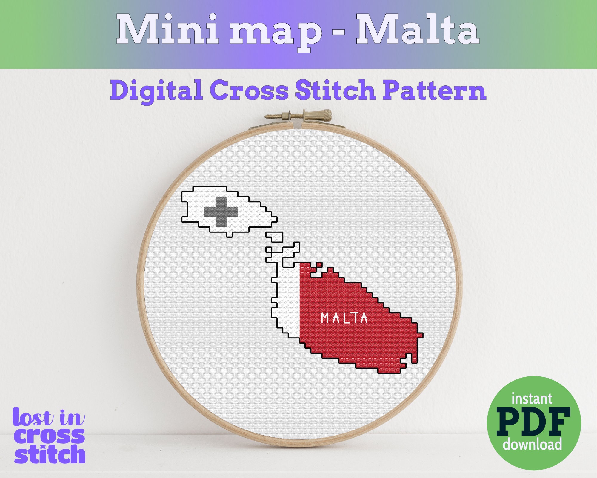 Tiny Little Malta Flag Map Digital Cross Stitch Pattern PDF Instant ...