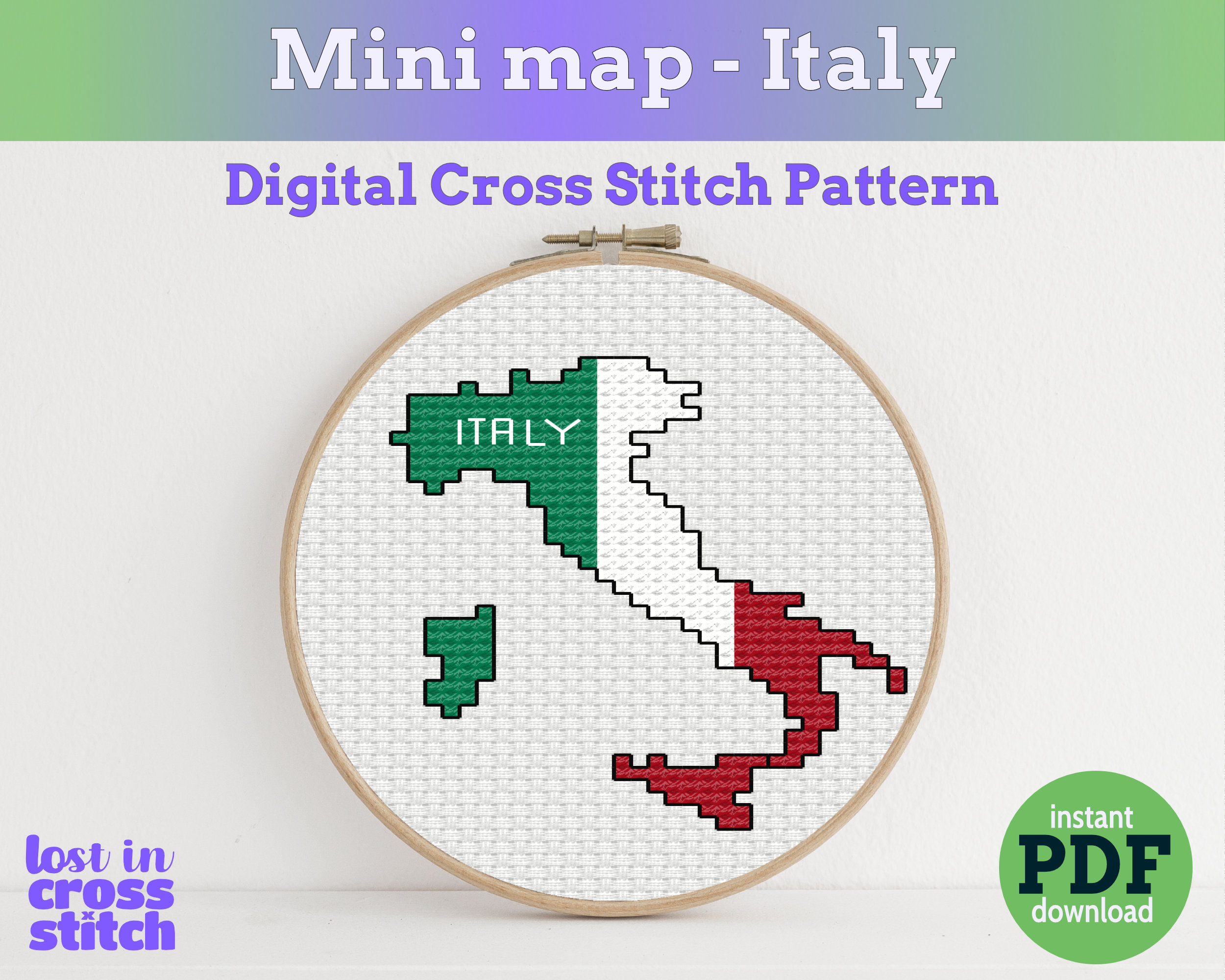 Tiny Little Italy Flag Map Digital Cross Stitch Pattern PDF Instant ...