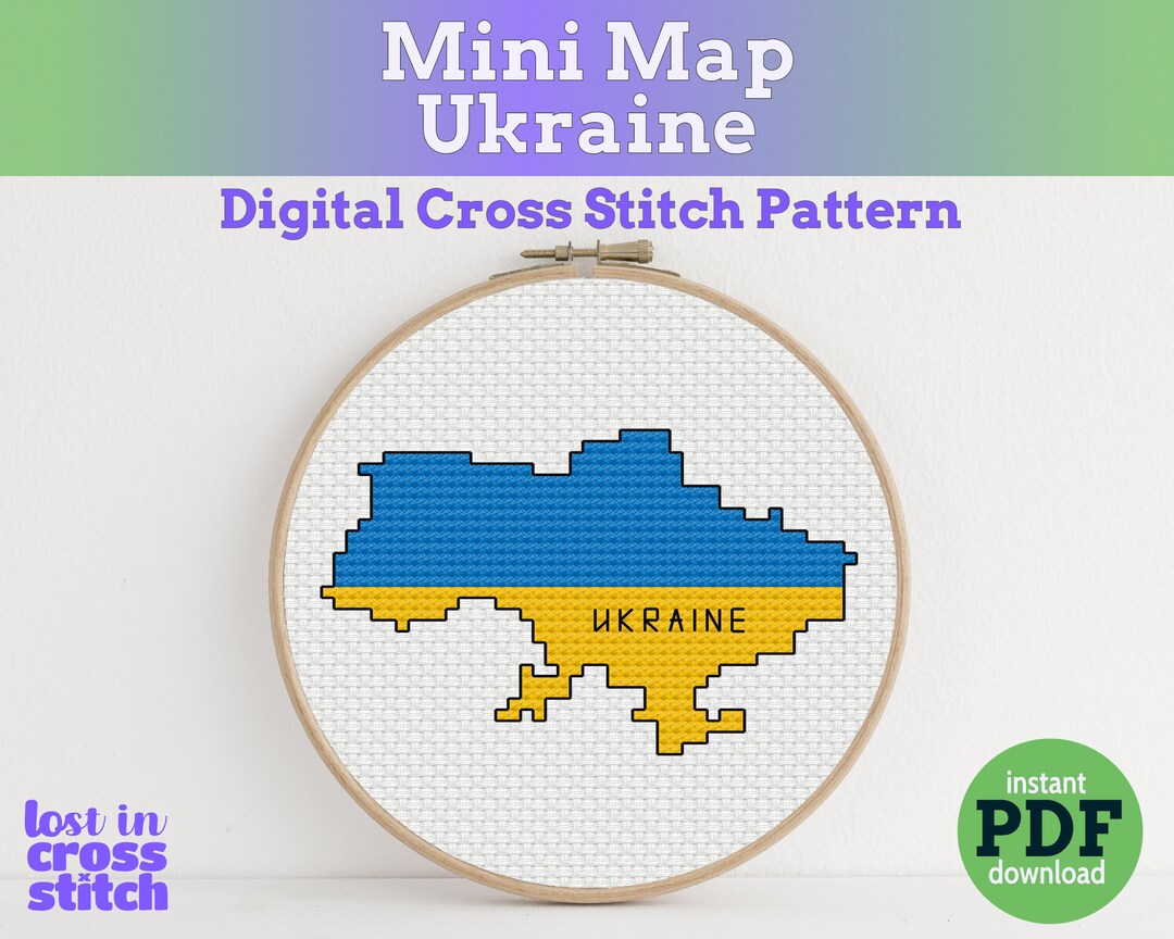 Ukraine Flag Map Cross Stitch Pattern Digital PDF Instant Download ...