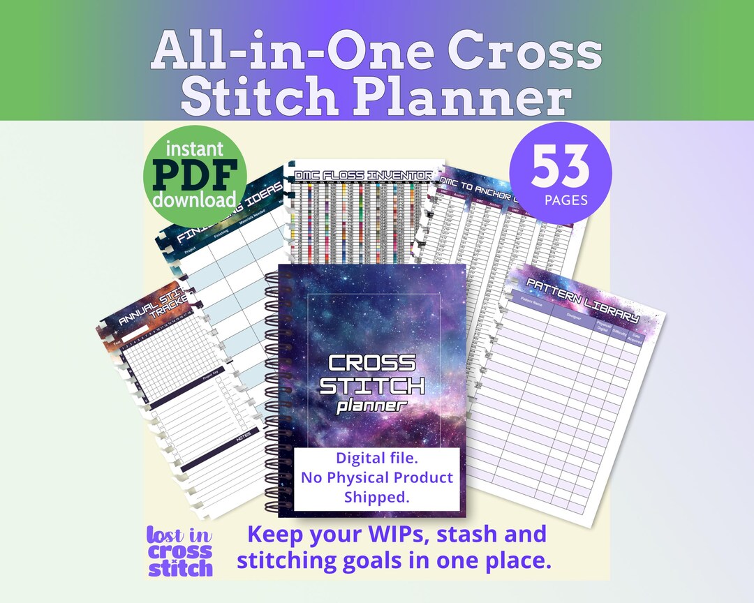 Galaxy Cross Stitch Planner Printable PDF, Stitching Tracker, WIP Log ...