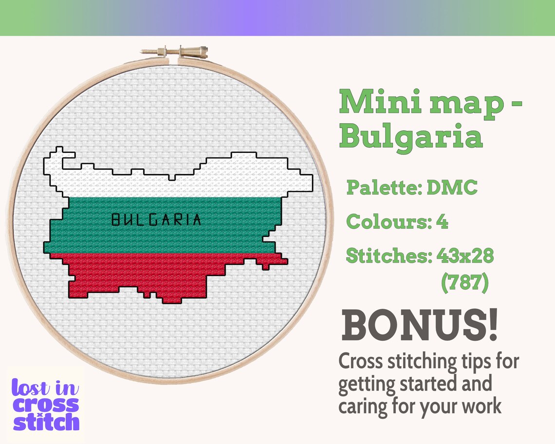 Bulgaria Flag Map Cross Stitch Pattern: Mini Country Embroidery (PDF ...