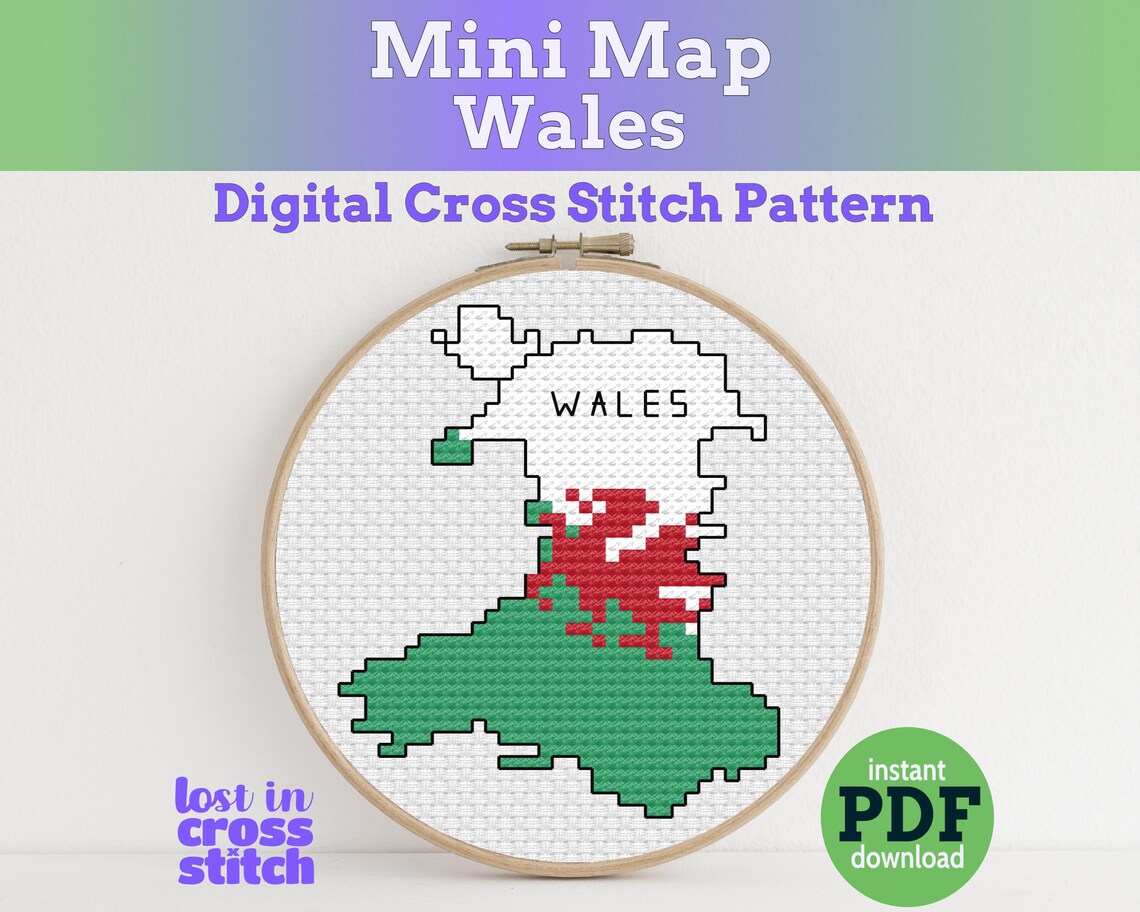 Wales Map Cross Stitch Pattern Digital PDF Instant Download Celebrate ...