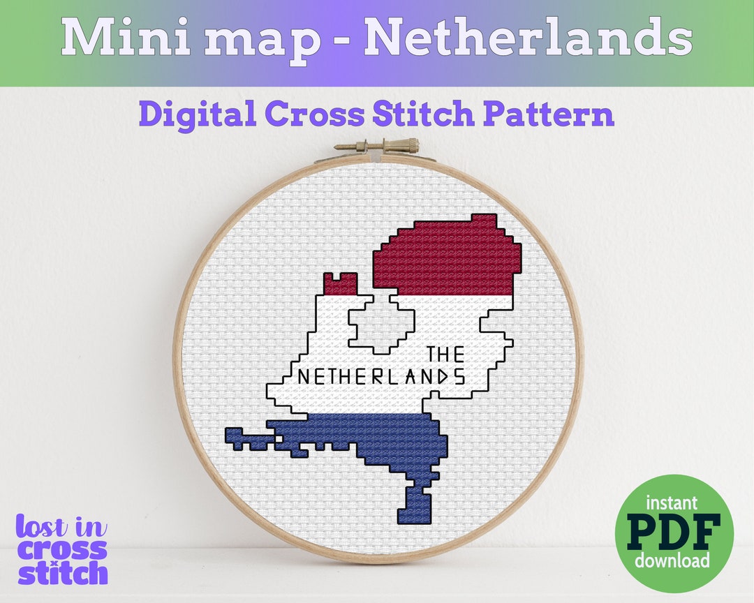 Netherlands Cross Stitch Pattern, Tiny Flag Map, Dutch Wall Art and ...