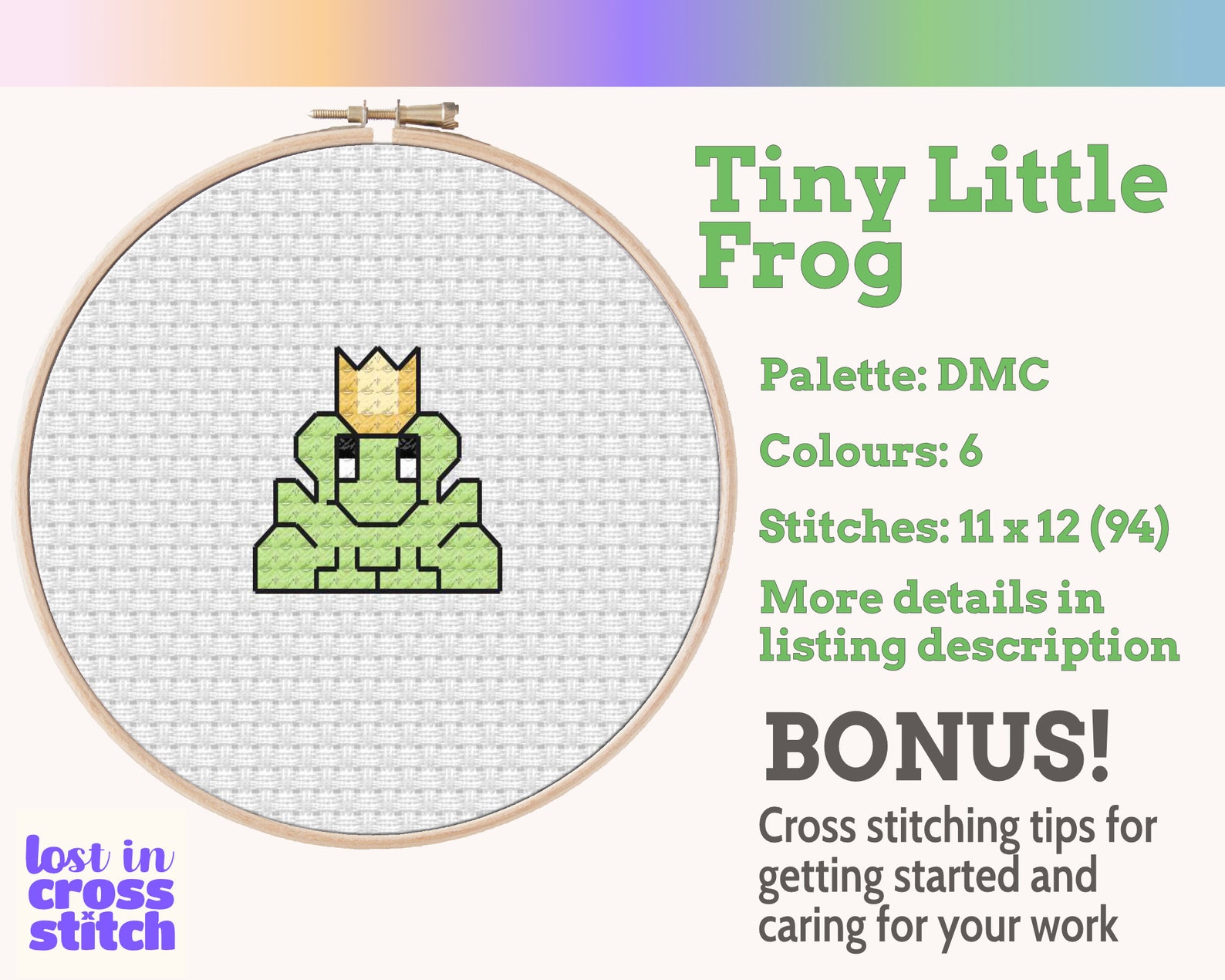 Tiny Little Frog Prince Cross Stitch PDF Pattern Instant Download Easy Mini Cross Stitch Design ...