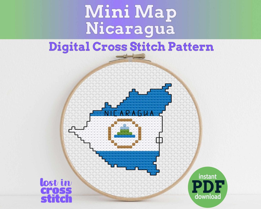 Nicaragua Flag Map Cross Stitch Pattern Digital PDF Instant Download ...