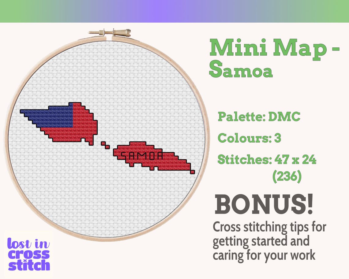Samoa Mini Map Cross Stitch PDF Pattern National Flag Design DMC ...