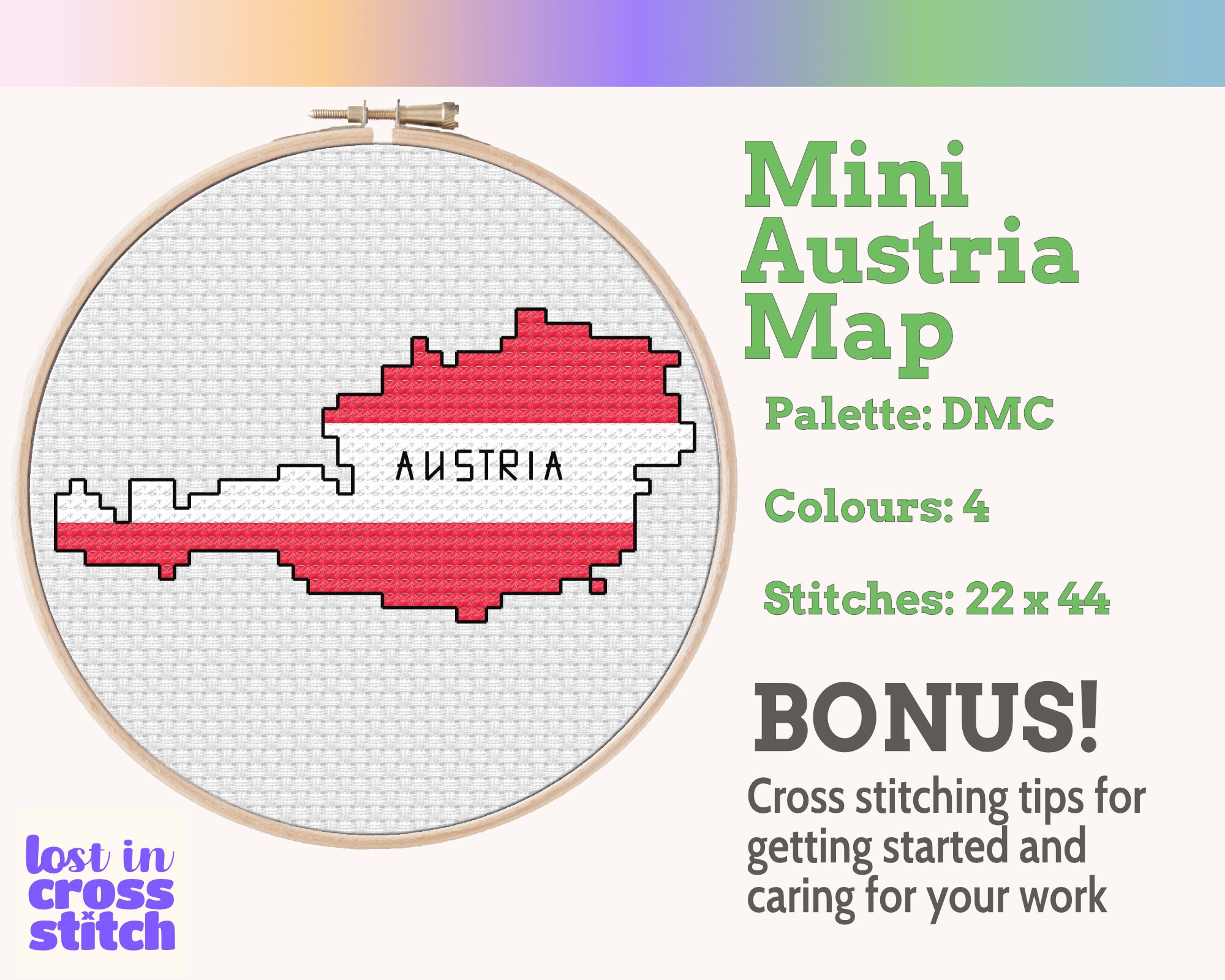 Tiny Little Austria Flag Map Digital Cross Stitch Pattern PDF Instant ...