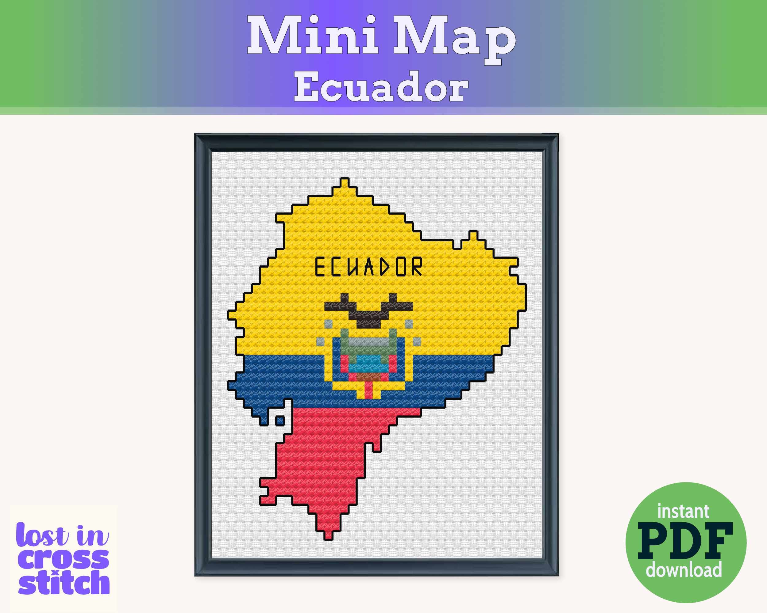 Ecuador Flag Map Cross Stitch Pattern Digital PDF Instant Download Stitch a Vibrant Tribute to ...