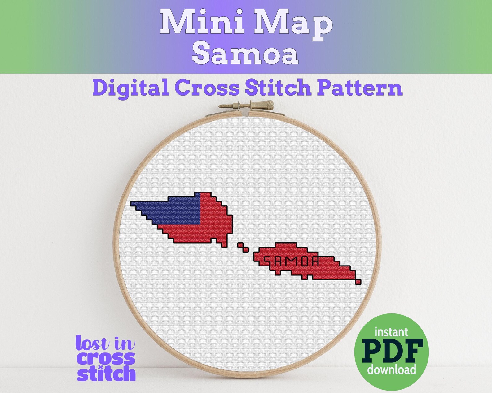 Samoa Mini Map Cross Stitch PDF Pattern National Flag Design DMC ...