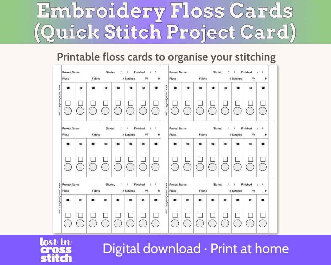 Printable Floss Organizer Cards for Cross Stitch and Embroidery ...