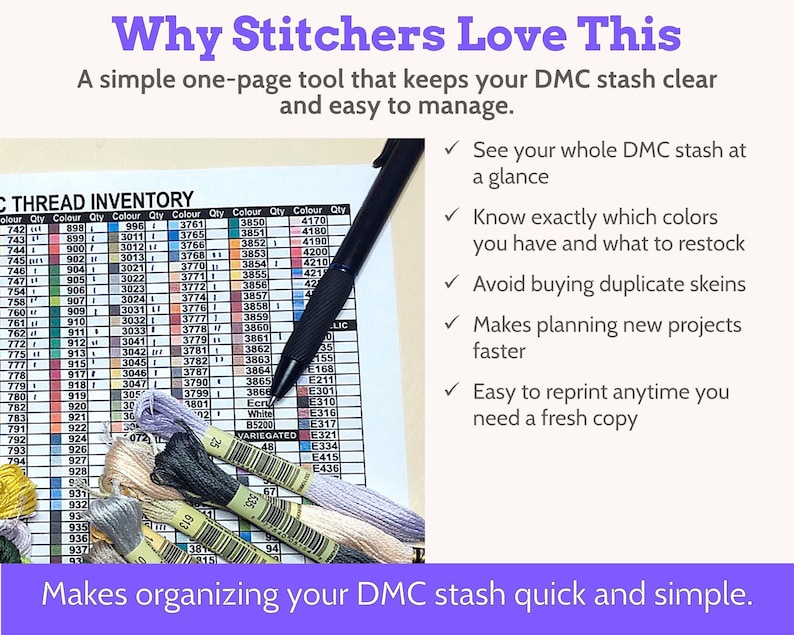 Printable DMC Floss Inventory • Compact Single Page • A4 + US Letter ...