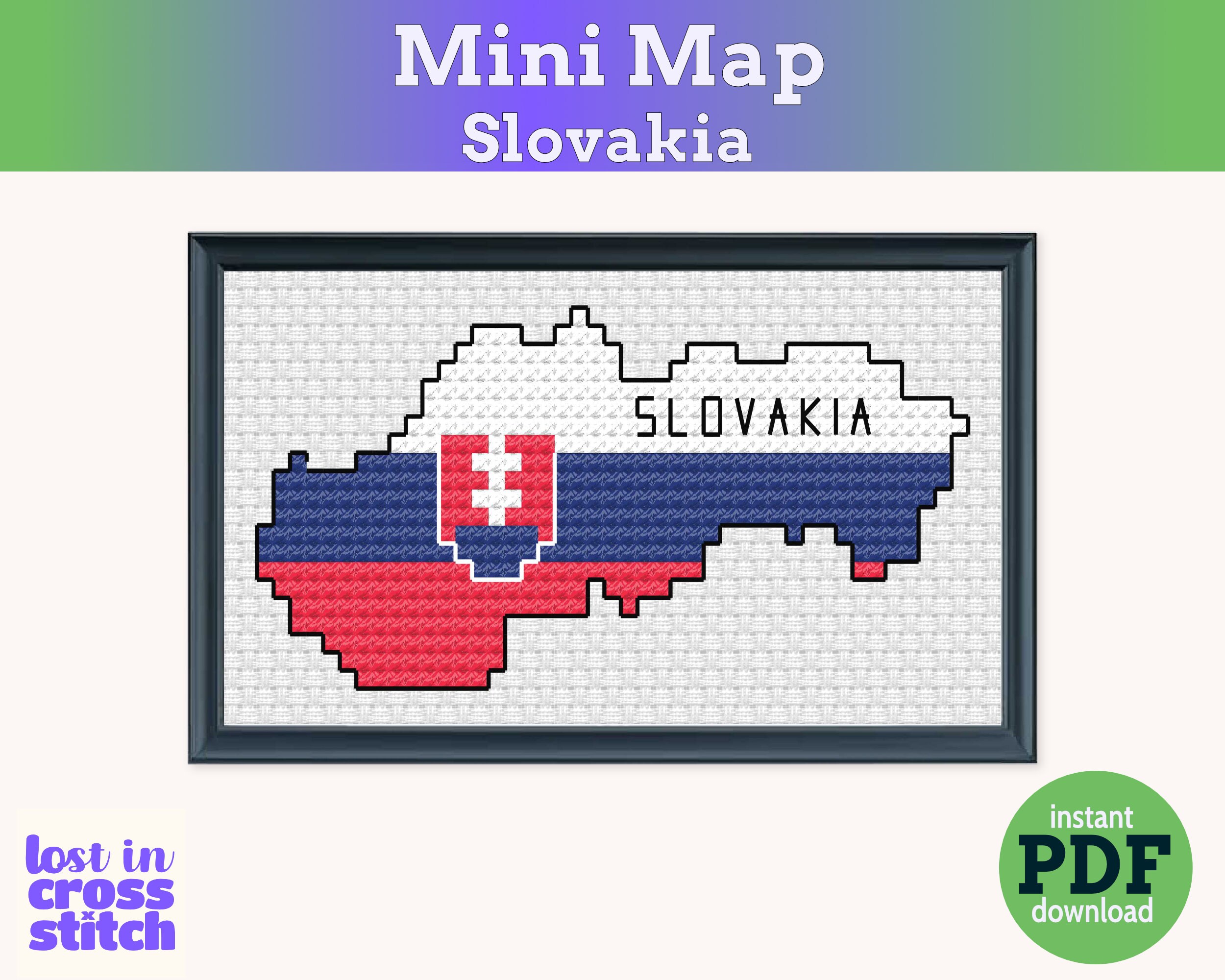 Slovakia Flag Map Cross Stitch Pattern Digital PDF Instant Download ...