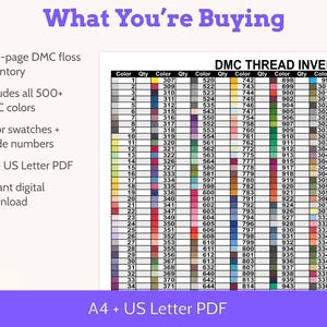 Printable DMC Floss Inventory • Compact Single Page • A4 + US Letter ...