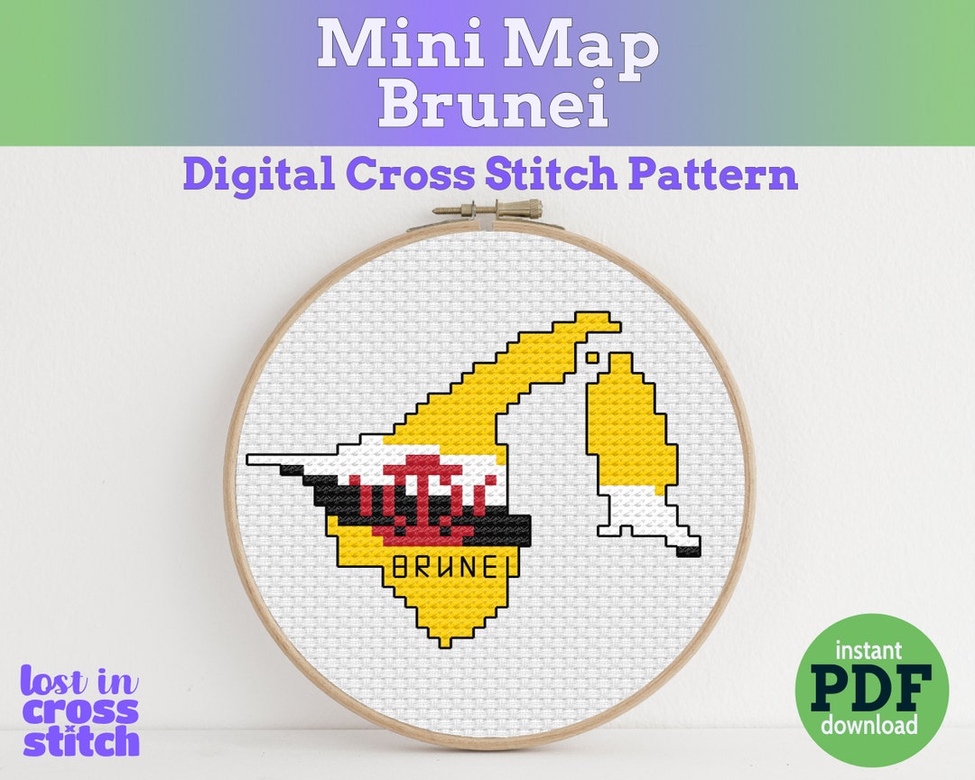 Tiny Little Brunei Flag Map Design Digital Cross Stitch Pattern PDF ...