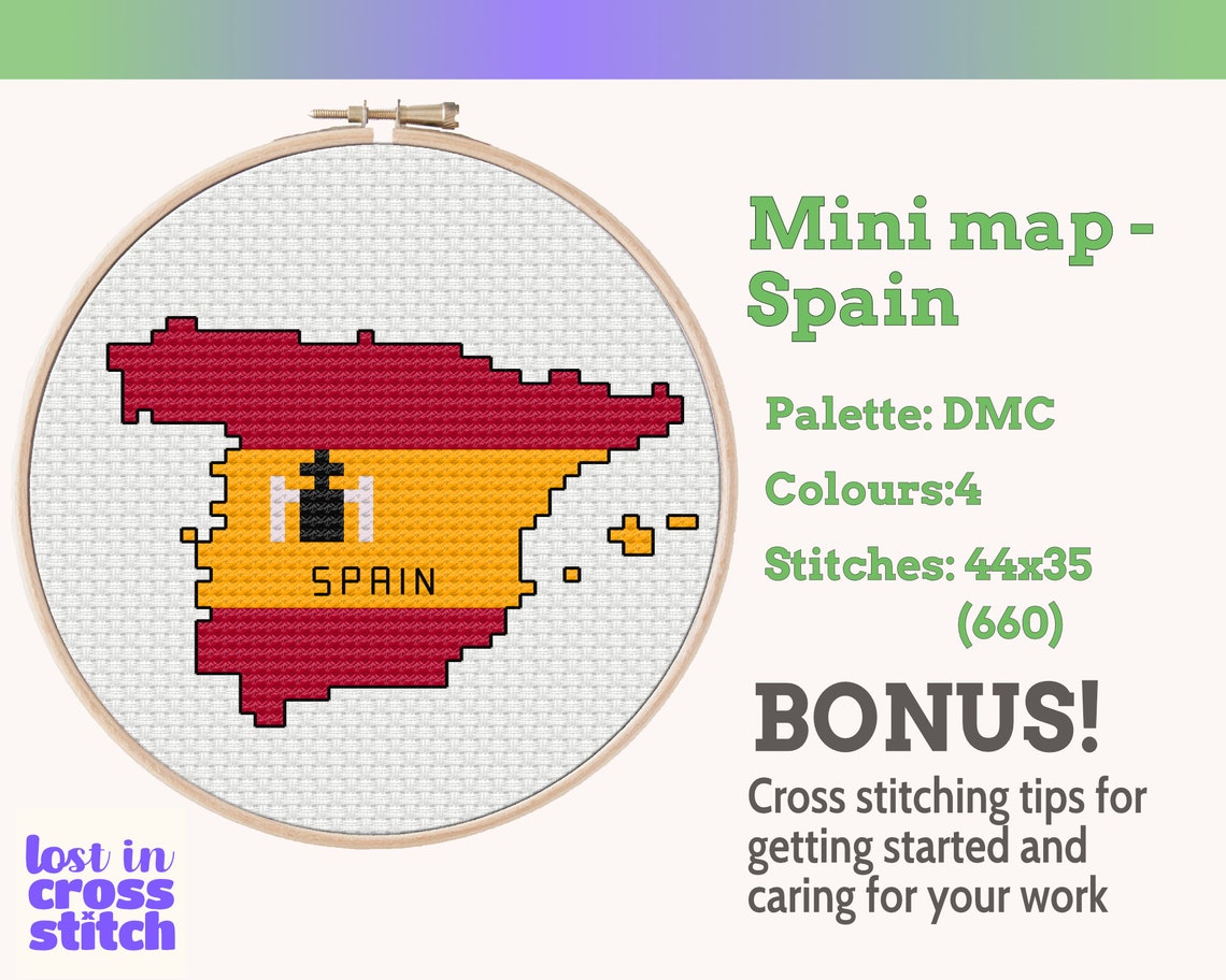 Tiny Little Spain Flag Map Digital Cross Stitch Pattern - Etsy