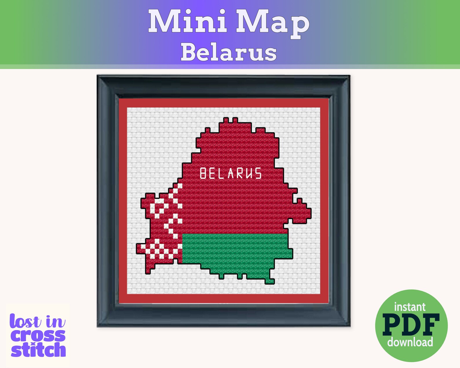 Belarus Flag Map Cross Stitch Pattern Digital PDF Instant Download ...