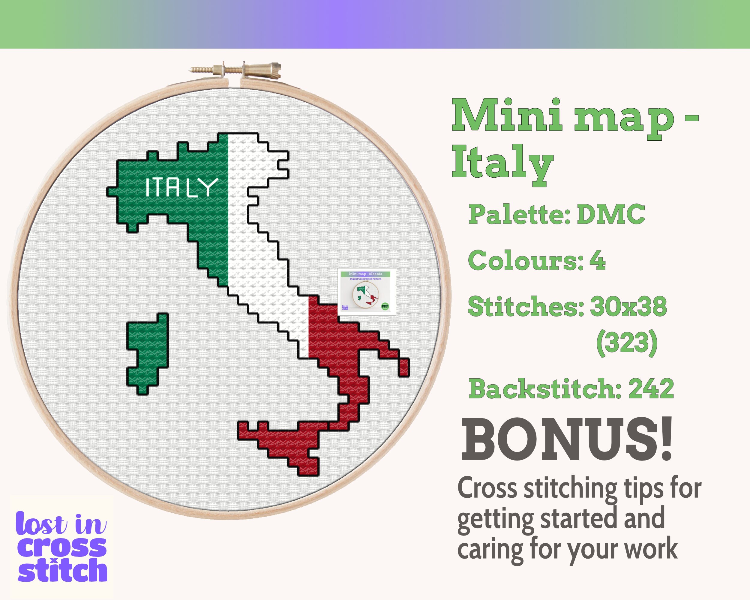 Tiny Little Italy Flag Map Digital Cross Stitch Pattern PDF Instant ...