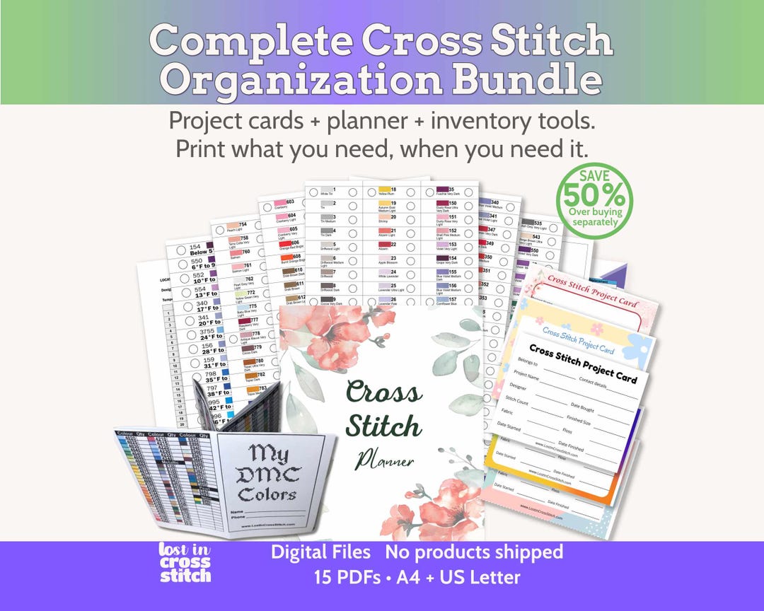 Complete Cross Stitch Organization Bundle | Project Cards, Floss ...
